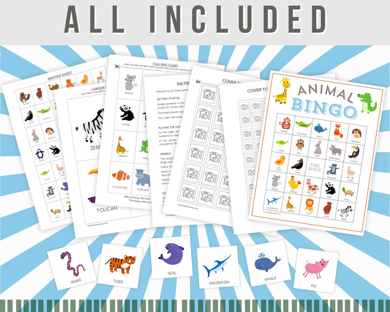 Kids Baby Animal Bingo Game, Printable Animal Bingo Game, Kids ...
