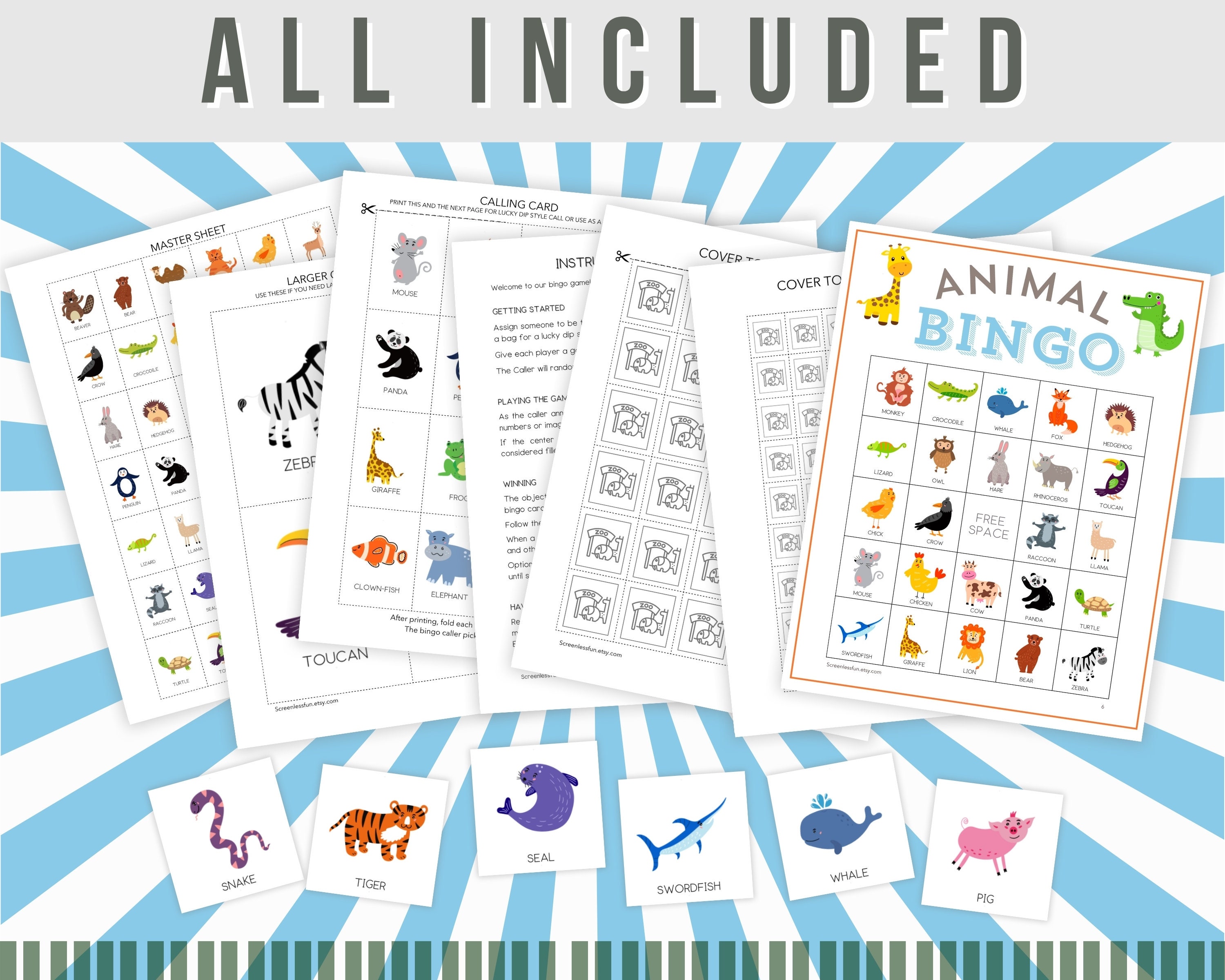 Kids Baby Animal Bingo Game, Printable Animal Bingo Game, Kids ...