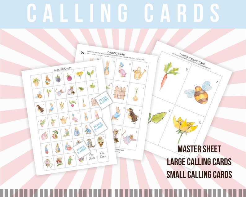 50 Peter Rabbit Party Bingo Game, Rabbit Baby Shower Spring Bingo Cards ...
