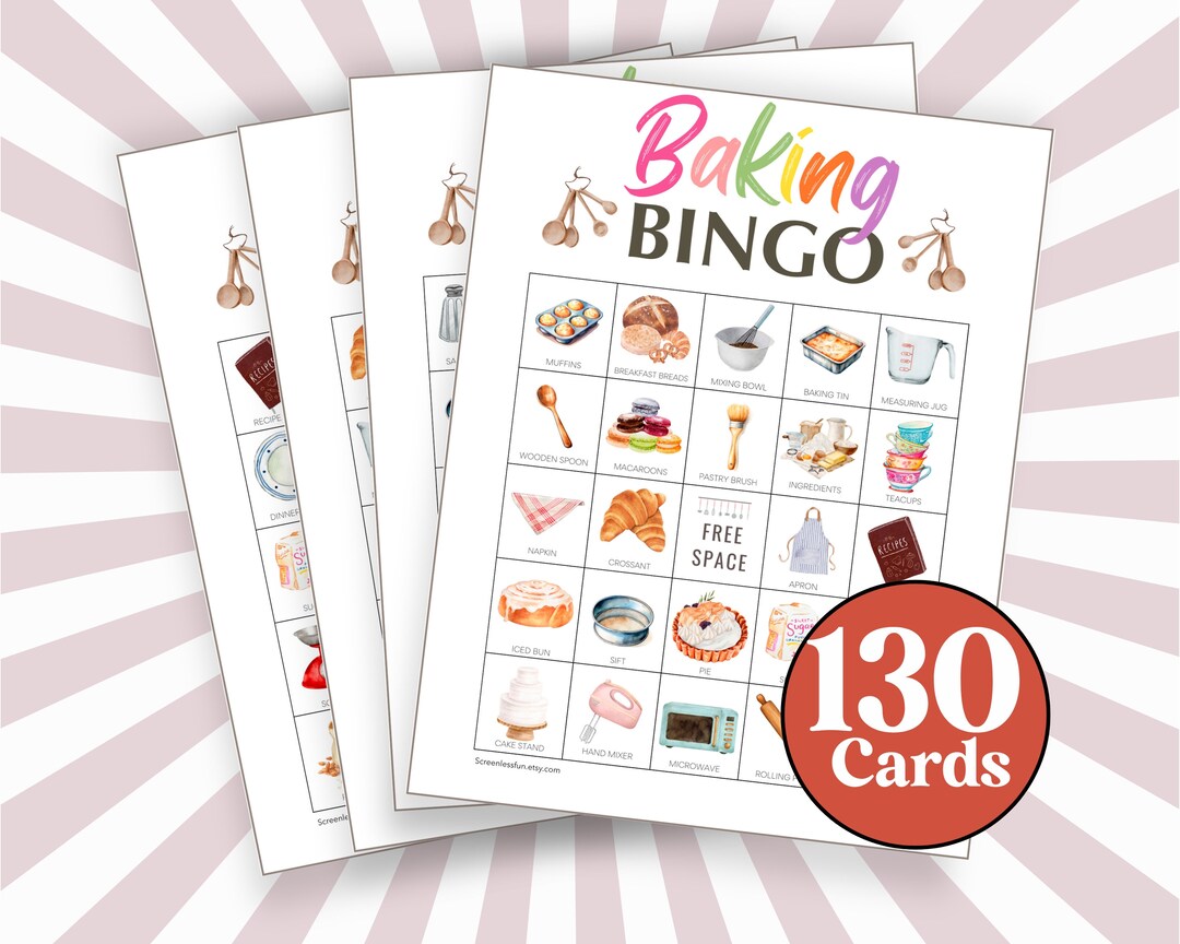 130 Baking Bingo Cards, Baking Lover Game, Printable Kitchen Themed ...