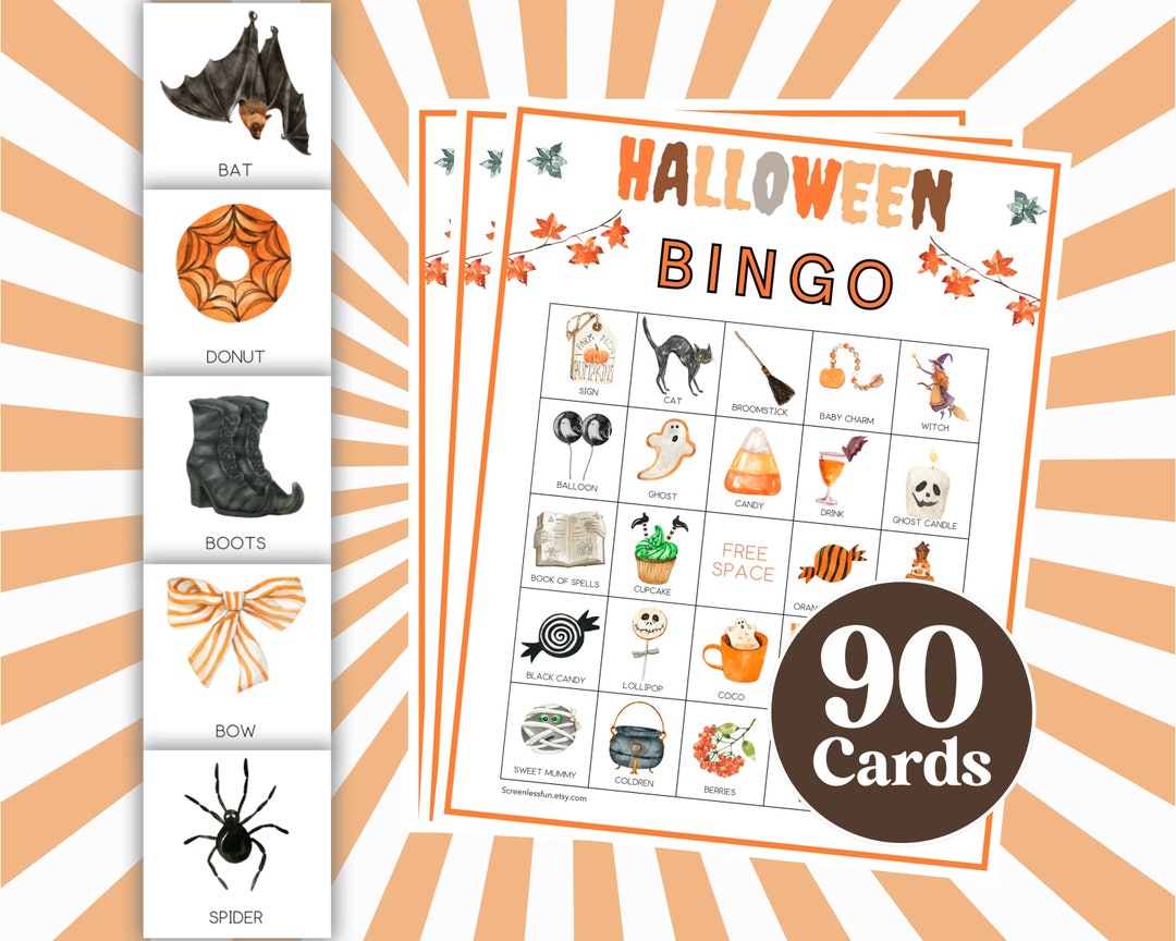 Halloween Bingo Game Boards, Fall Party Bingo Cards, Large Fall Party ...