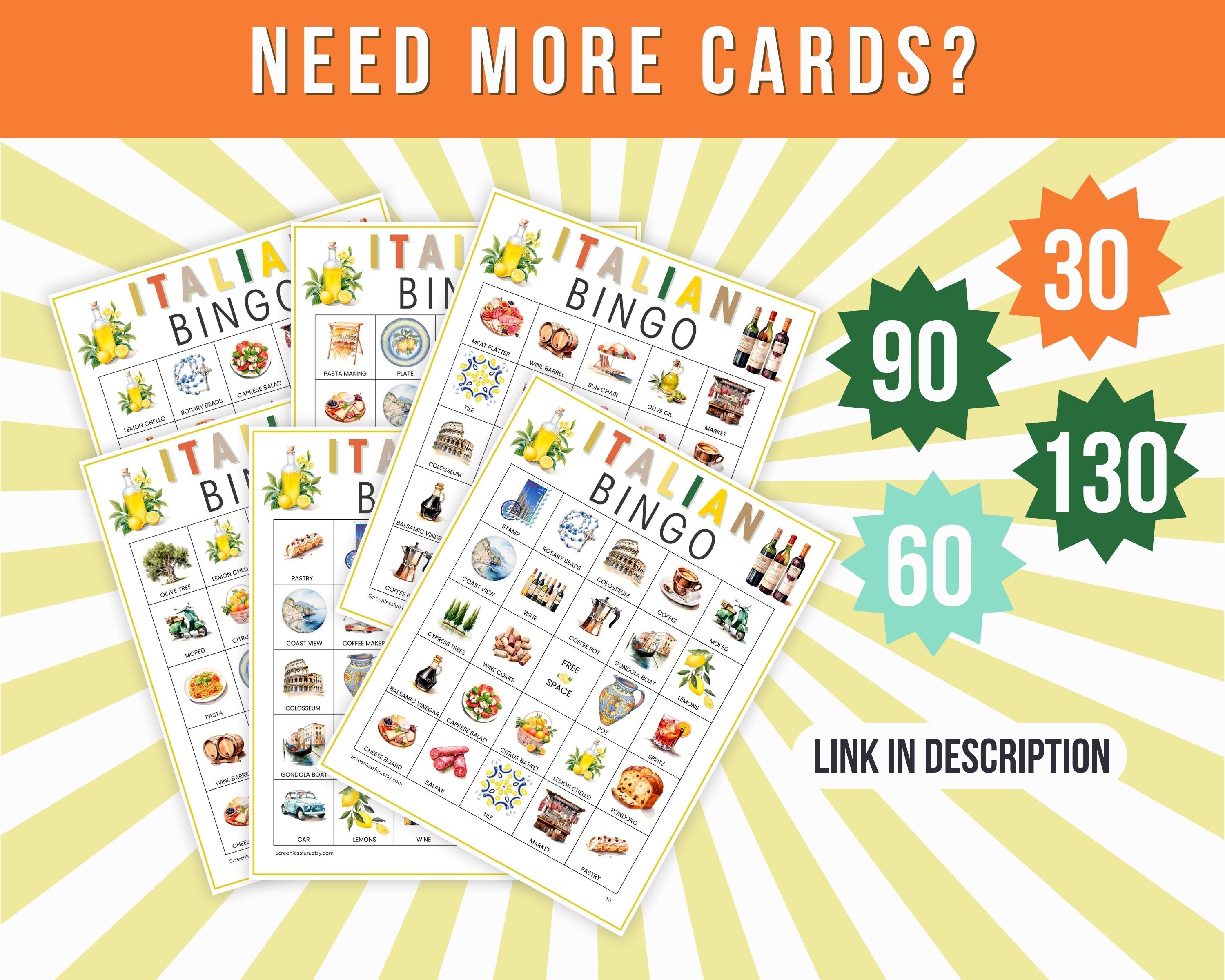 30 Italian Bingo Cards, Citrus Bridal Shower Game, Lemon Printable ...