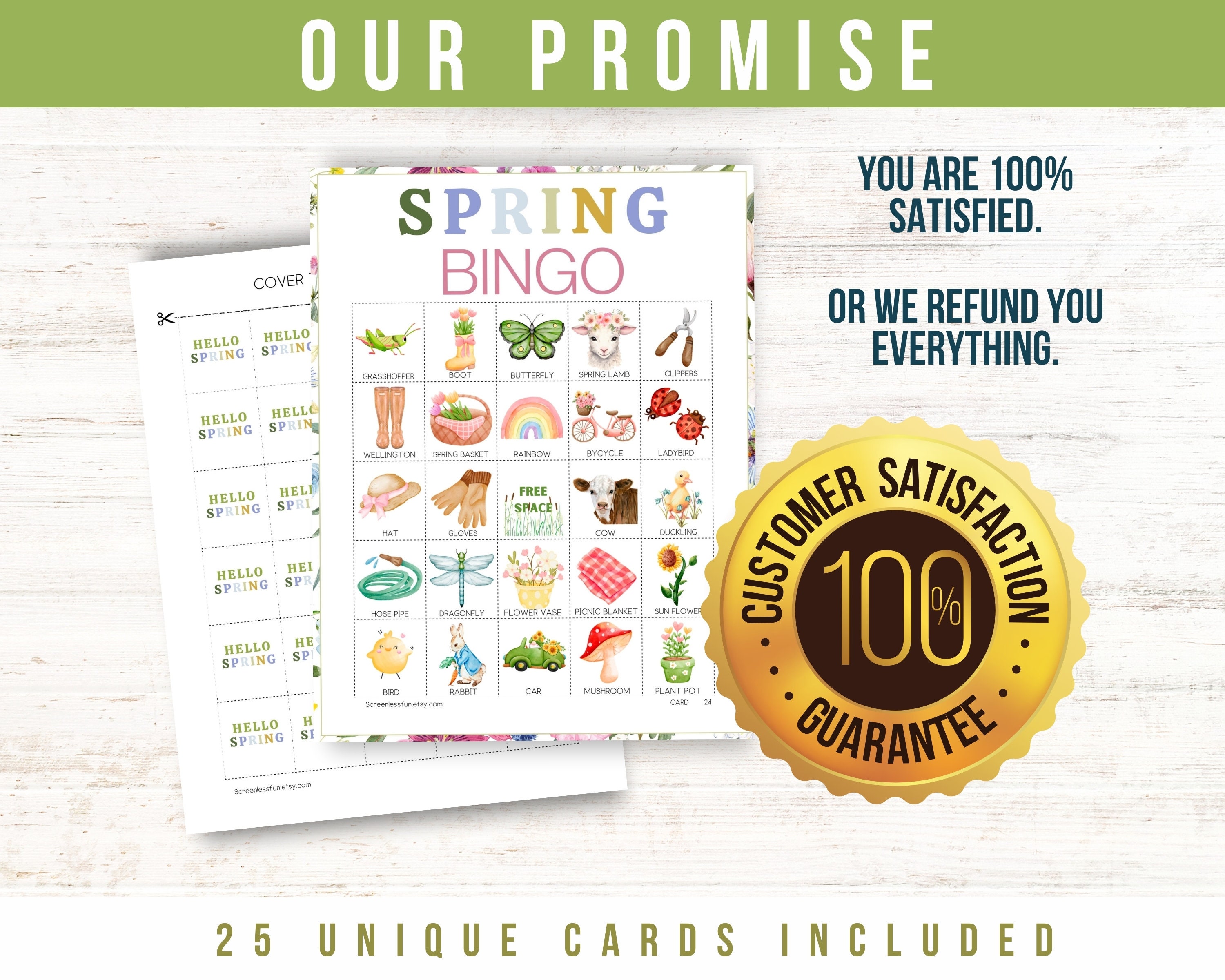 25 Spring Bingo Printable Game Cards, Birthday Games for Spring, Large ...