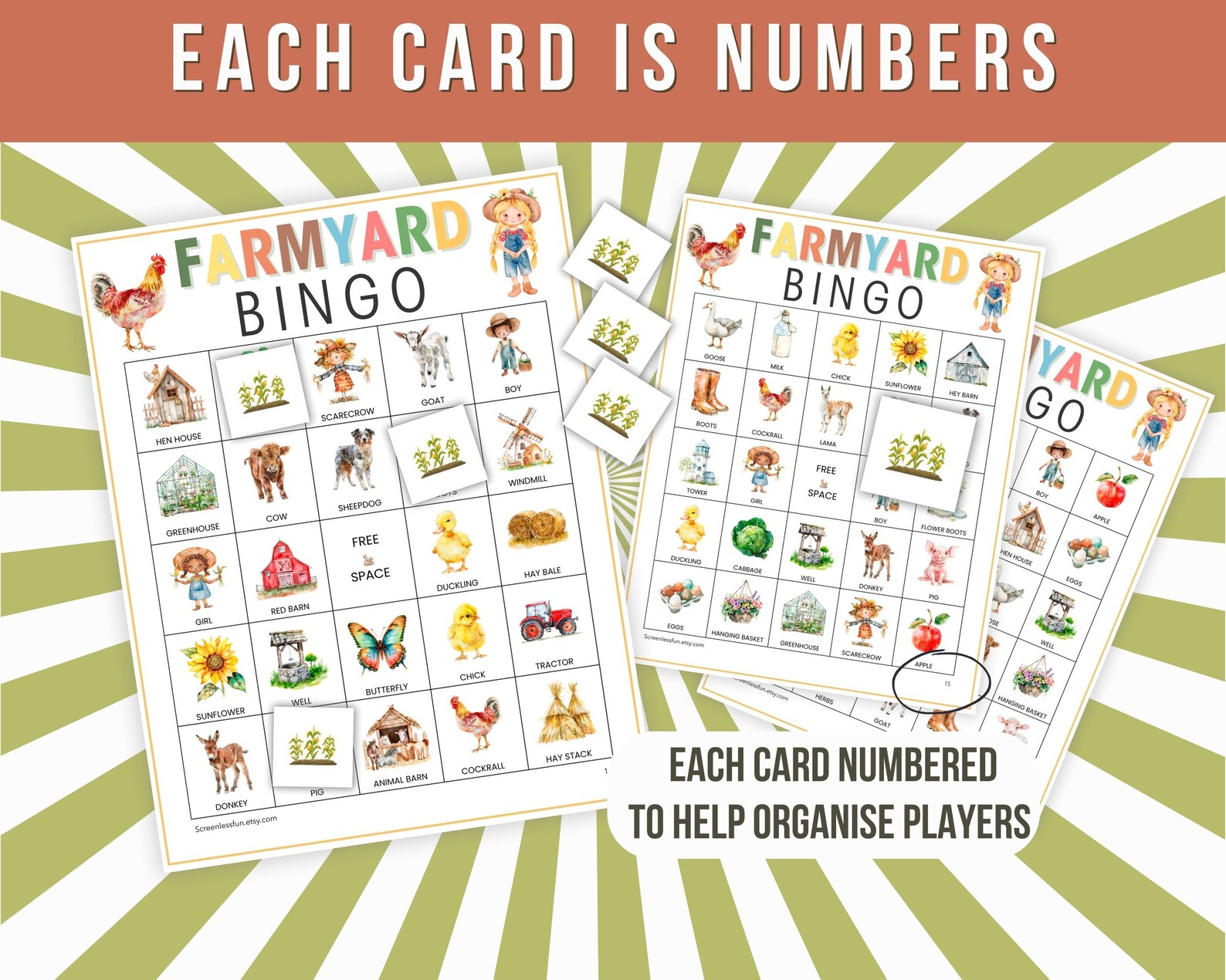 30 Farmyard Bingo Cards, Farm Animal Baby Shower Game, Barnyard Party ...