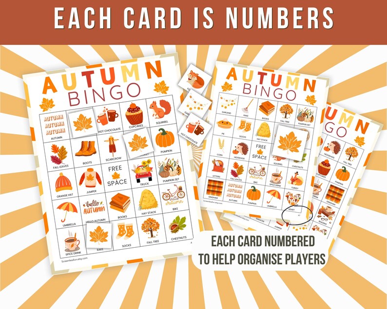 Autumn Bingo Game: 90 Printable Cards, Fall Family Fun (digital ...
