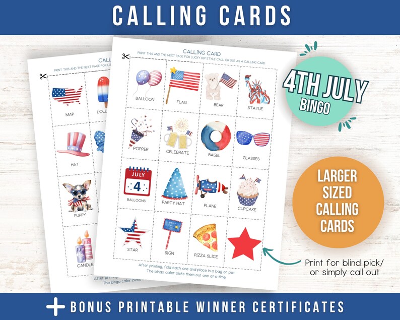 4th July Bingo Game: 50 Printable Patriotic Cards (PDF) - Etsy