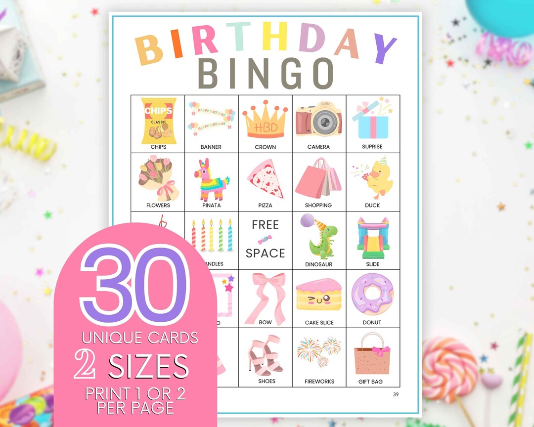 Birthday Bingo, 30 Bingo Cards, Printable Activities for Families ...