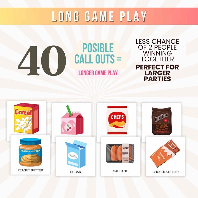 Supermarket Bingo, 60 Grocery Store Bingo Cards, Supermarket Scavenger ...