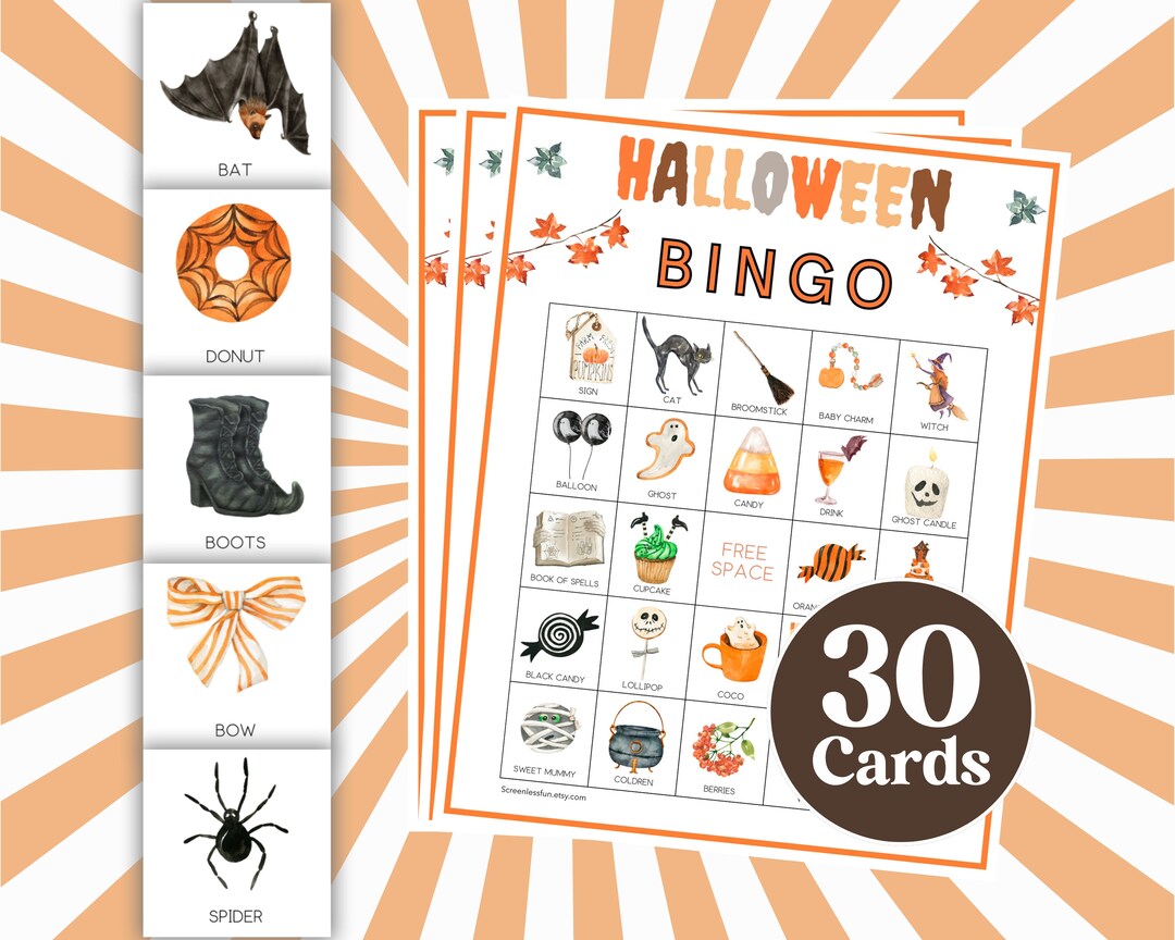 Halloween Bingo Cards Printable, Bingo Cards Halloween Party, Fall ...