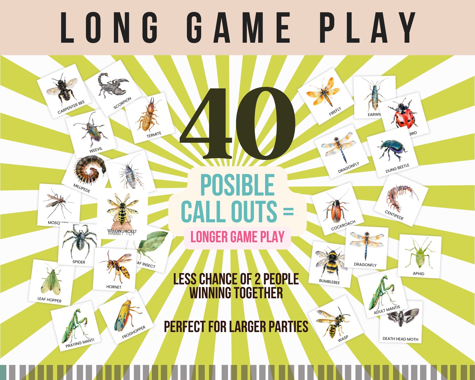 Bug Bingo Printable Game, Insect Creepy Crawlies Party Idea, Instant ...