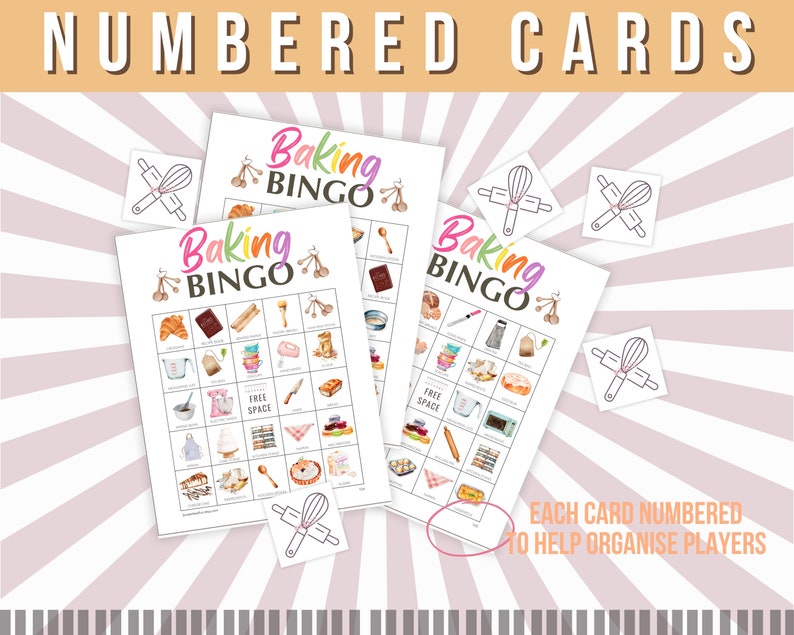 30 Cookery Themed Baking Bingo Cards, Food Themed Bingo Game, Cooking ...