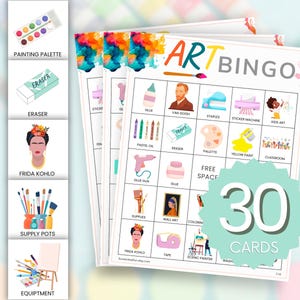 30 Art Bingo Cards, Printable Artist Bingo Game, Kids Art Party ...