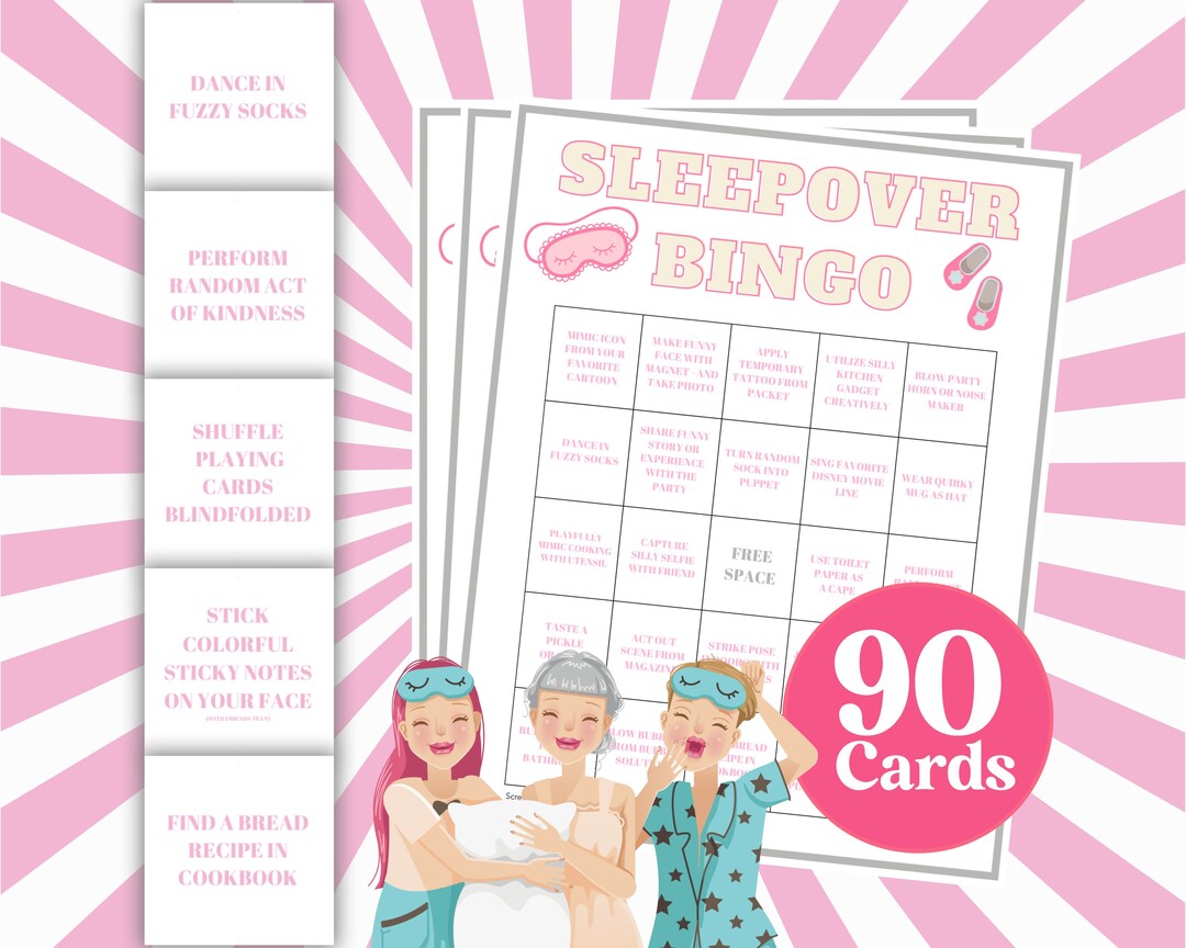 90 Funny Sleepover Bingo Cards, Slumber Party Games for Girls, Laugh ...