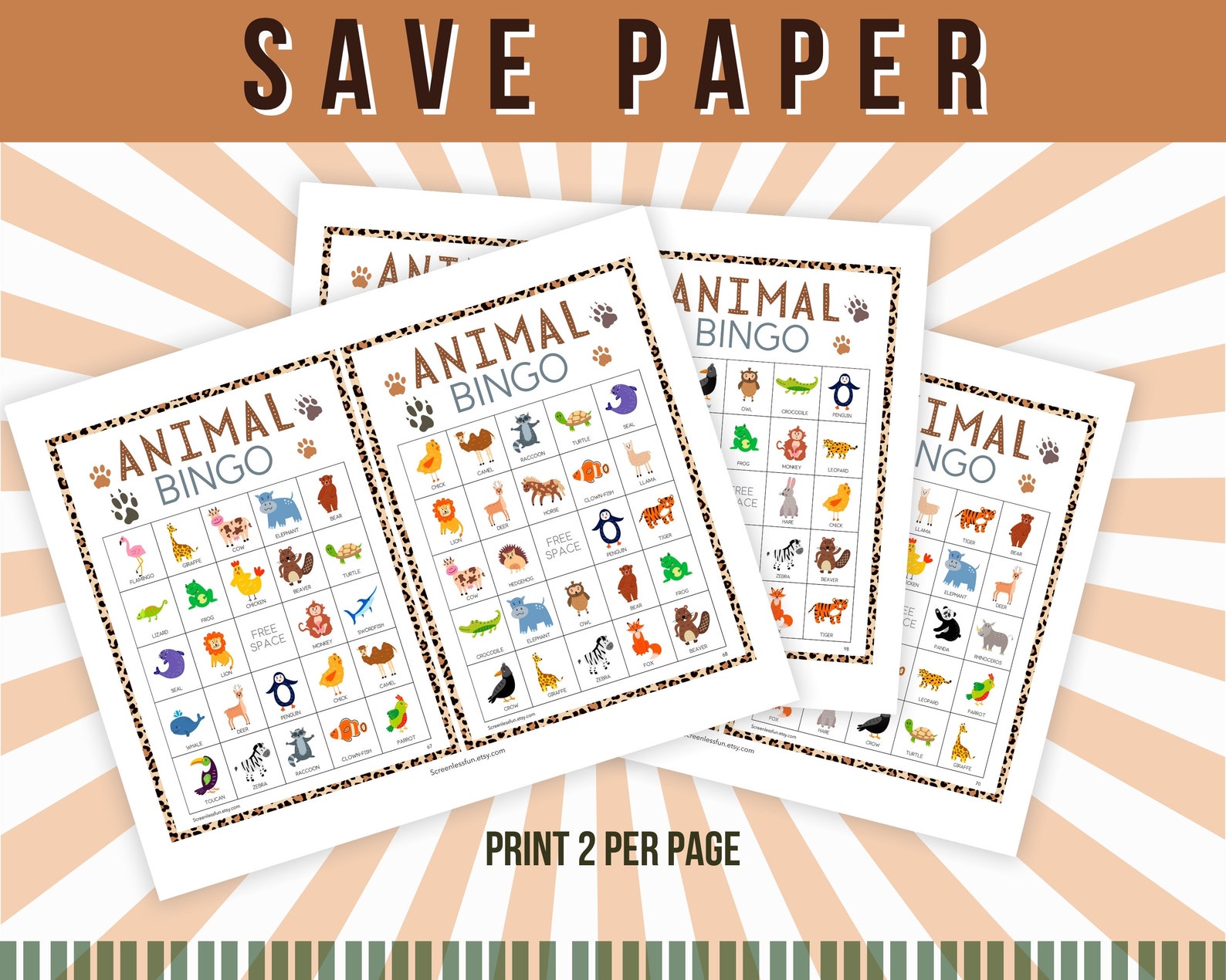 Kids Animal Bingo Game: 30 Printable Cards (PDF) - Etsy