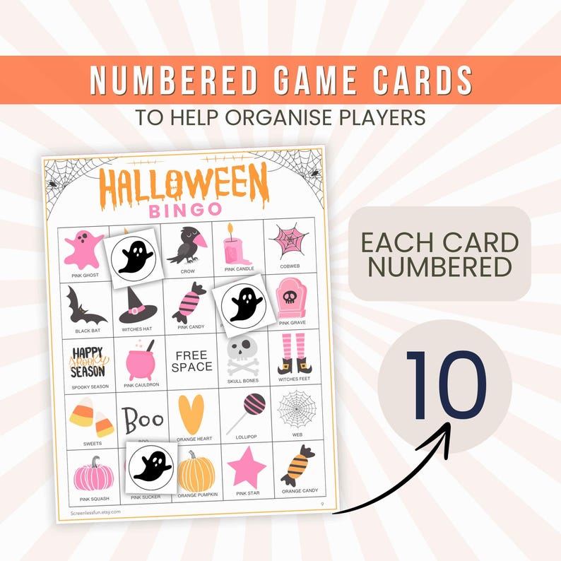 Halloween Bingo Game, Printable Card Spooky, Pink Fall Classroom Family ...