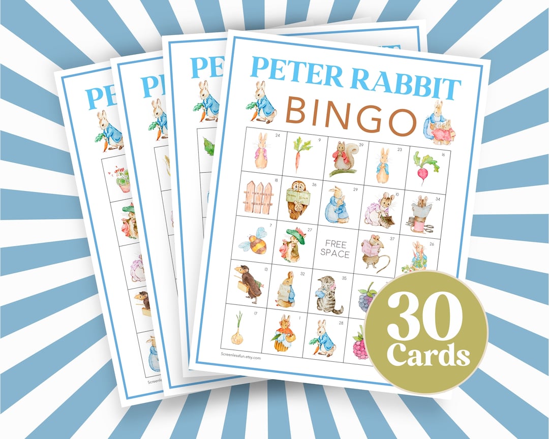 30 Blue Bunny Party Bingo Game, Peter Rabbit Girl Baby Shower Bingo ...