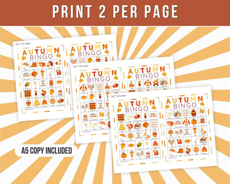 Autumn Bingo Game: 90 Printable Cards, Fall Family Fun (digital ...