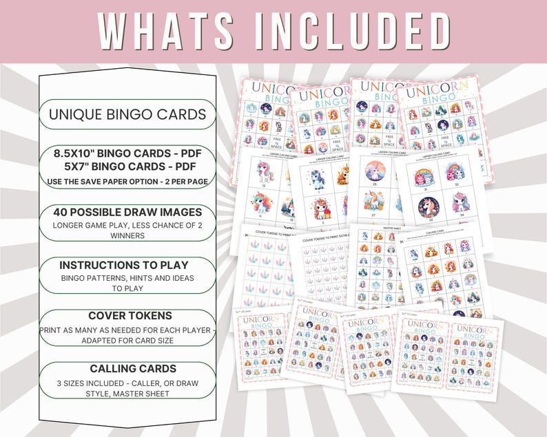 Unicorn Birthday Party Bingo Game, Entertainment for Kids and Adults ...