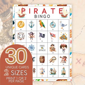 Pirate Bingo Printable Cards, Ahoy Themed Unique Bingo Boards, Cards ...