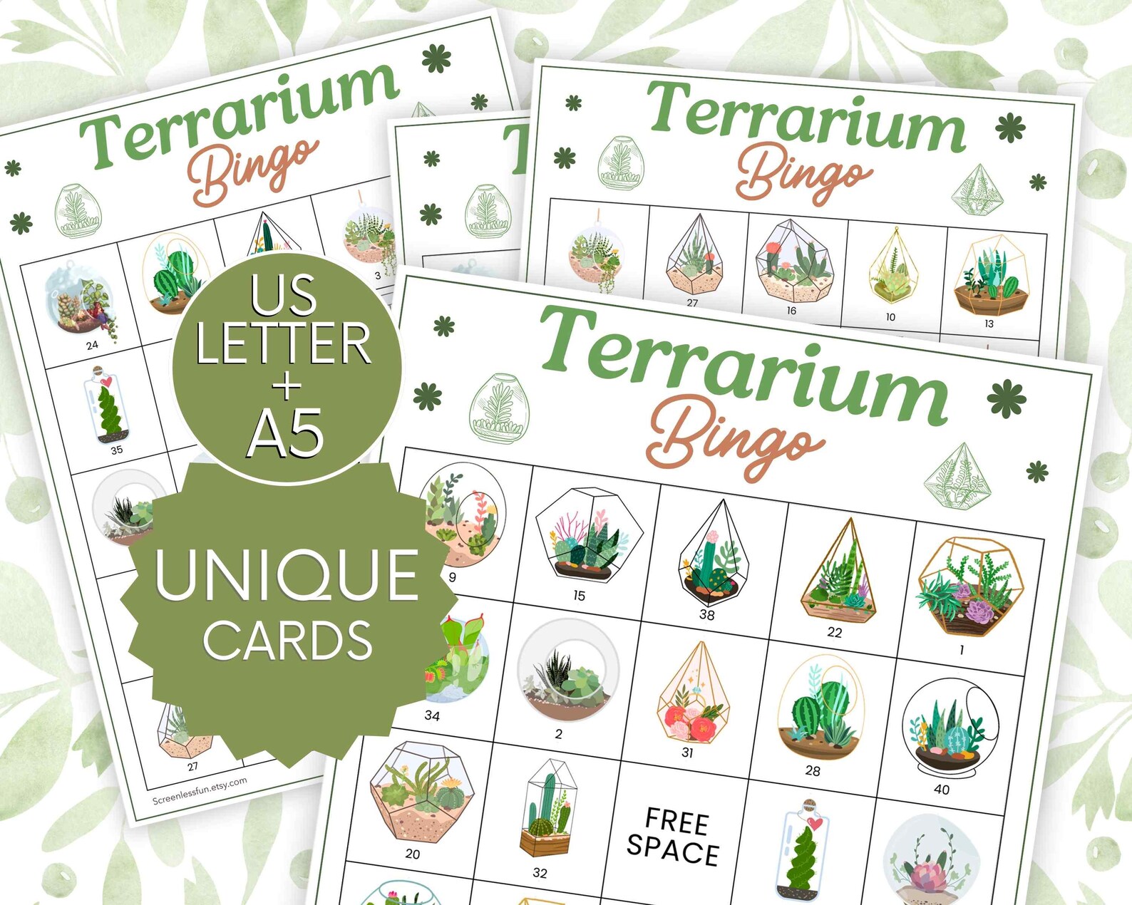 60 Terrarium Plant Bingo Cards Printable Game, Indoor Plant Bingo Game ...