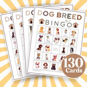 Dog Breed Bingo Game: 130 Printable Cards (birthday Party) - Etsy