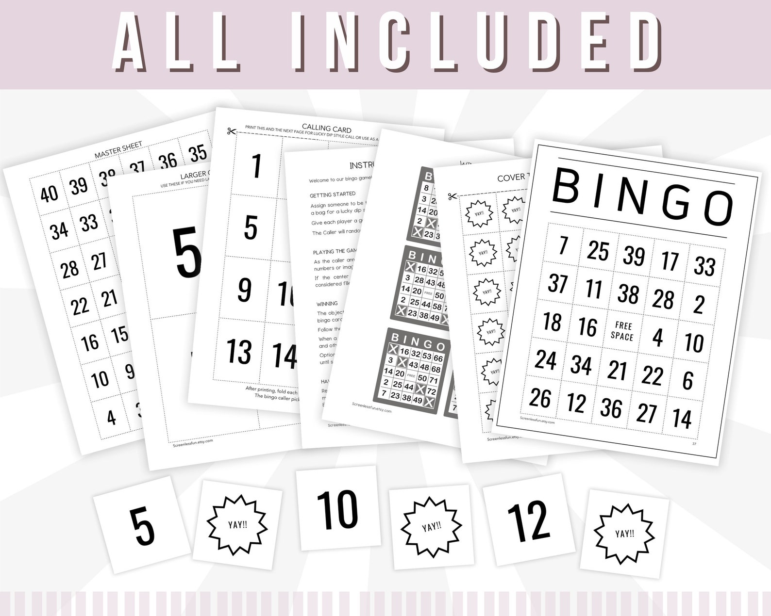 Large Print Bingo Cards, Extra Large Printable Party Bingo Boards ...