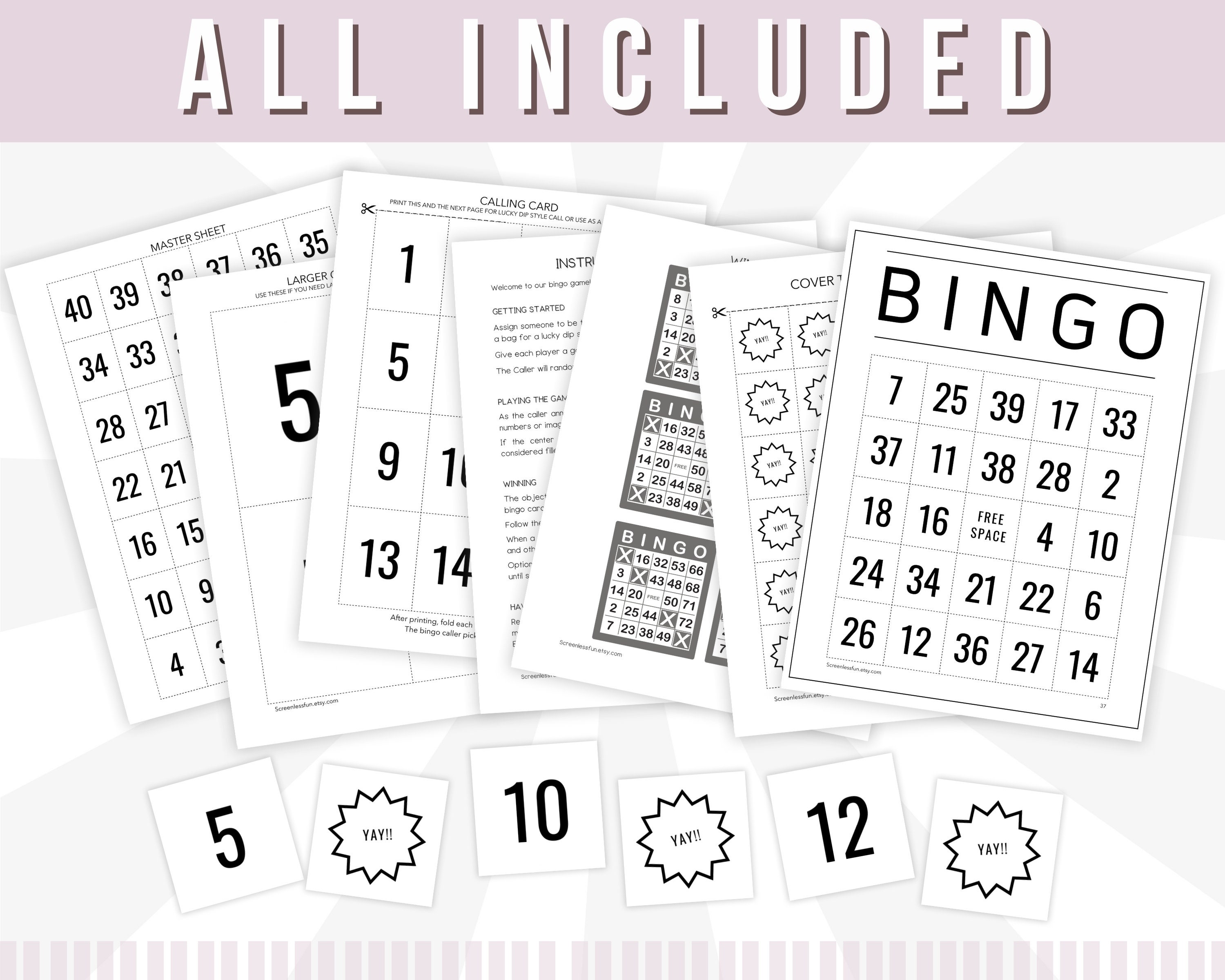 Large Print Bingo Cards, Extra Large Printable Party Bingo Boards ...