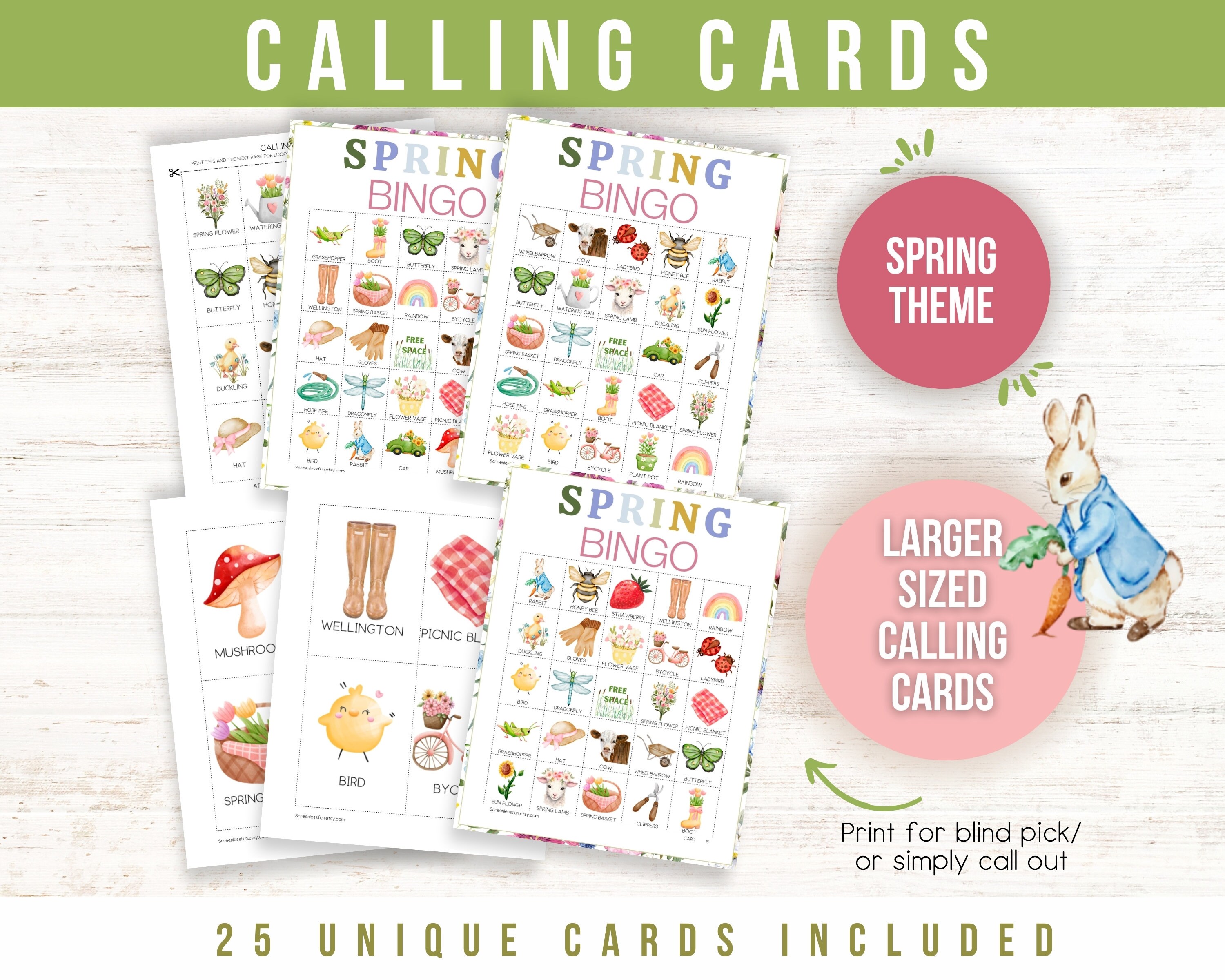 25 Spring Bingo Printable Game Cards, Birthday Games for Spring, Large ...