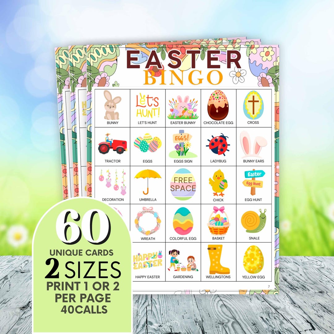 Easter Bingo Game: 60 Printable Cards, Family Spring Party (instant ...