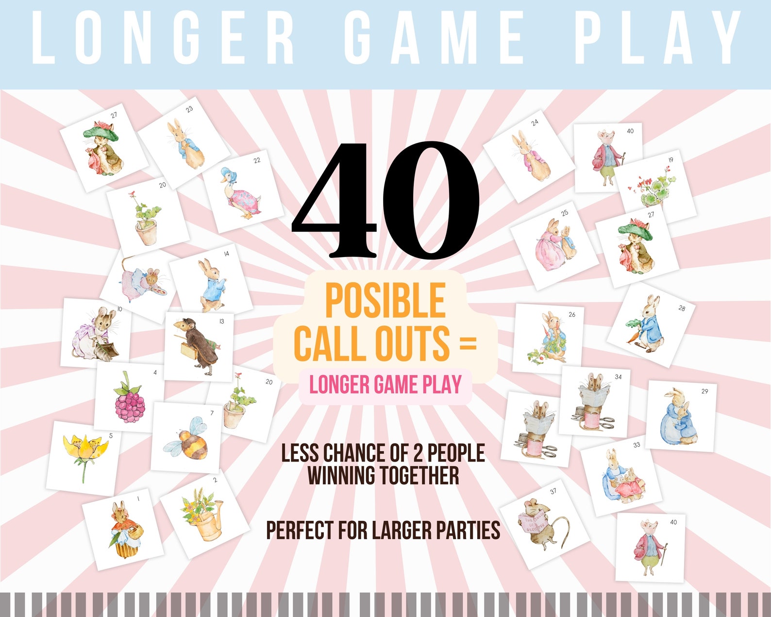 50 Peter Rabbit Party Bingo Game, Rabbit Baby Shower Spring Bingo Cards ...