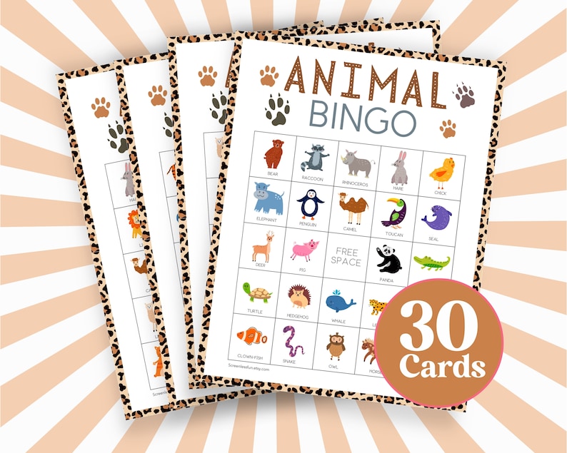 Kids Animal Bingo Game: 30 Printable Cards (PDF) - Etsy