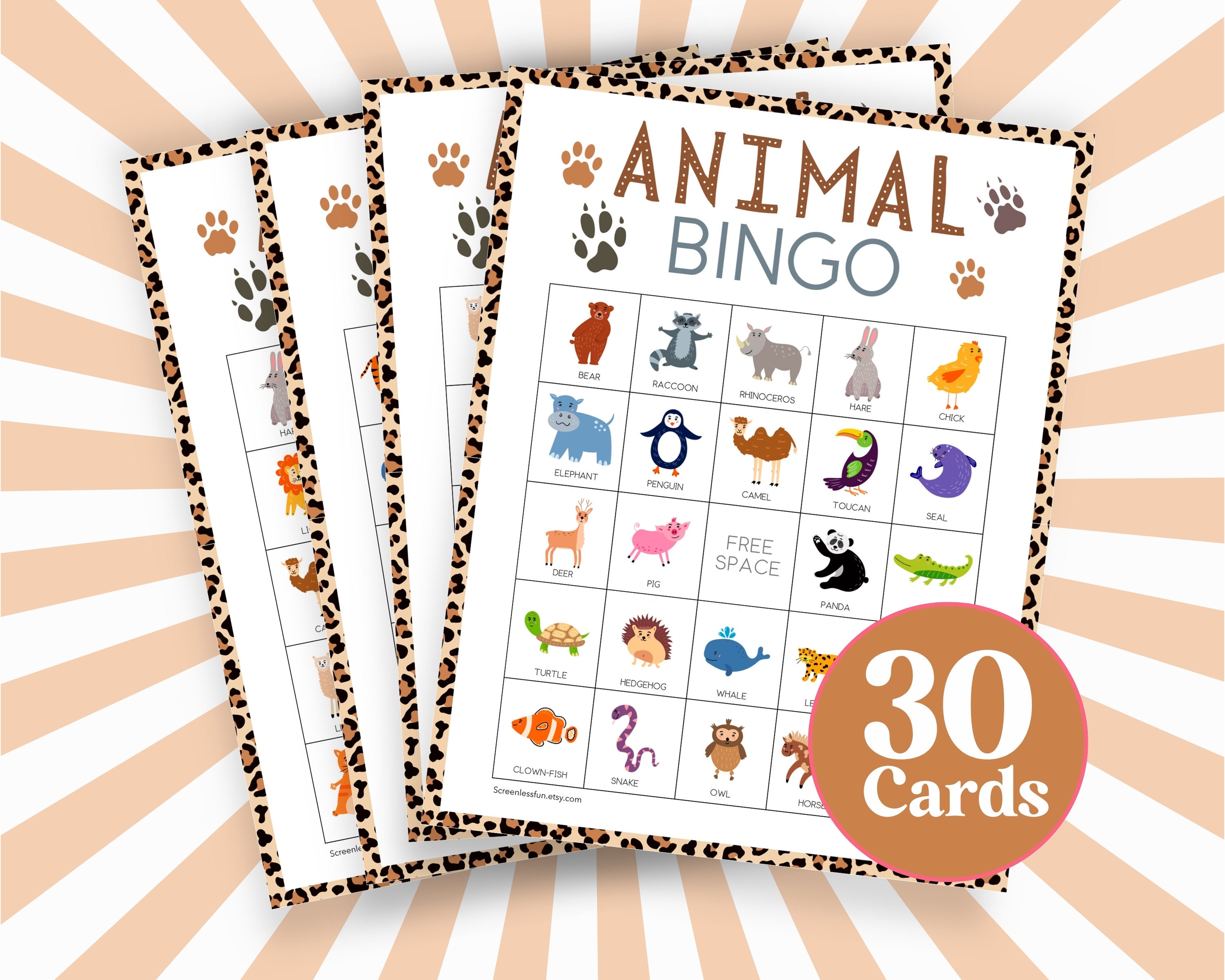Kids Animal Bingo Game: 30 Printable Cards (PDF) - Etsy