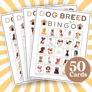 Dog Breed Bingo Boards, 50 Dog Birthday Party Game, Kids Party Activity ...