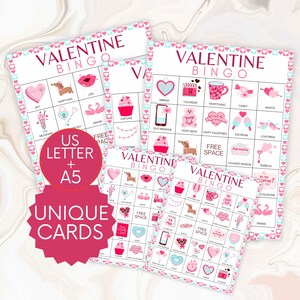 Valentine Bingo Game - 30 Bingo Cards, February Classroom Game, Bingo ...