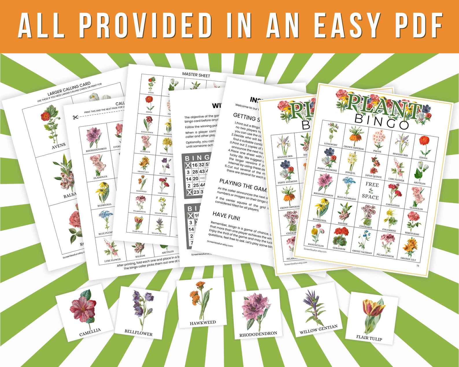Plant Bingo Printable Cards, Botanical Flower Bingo Boards, Garden ...