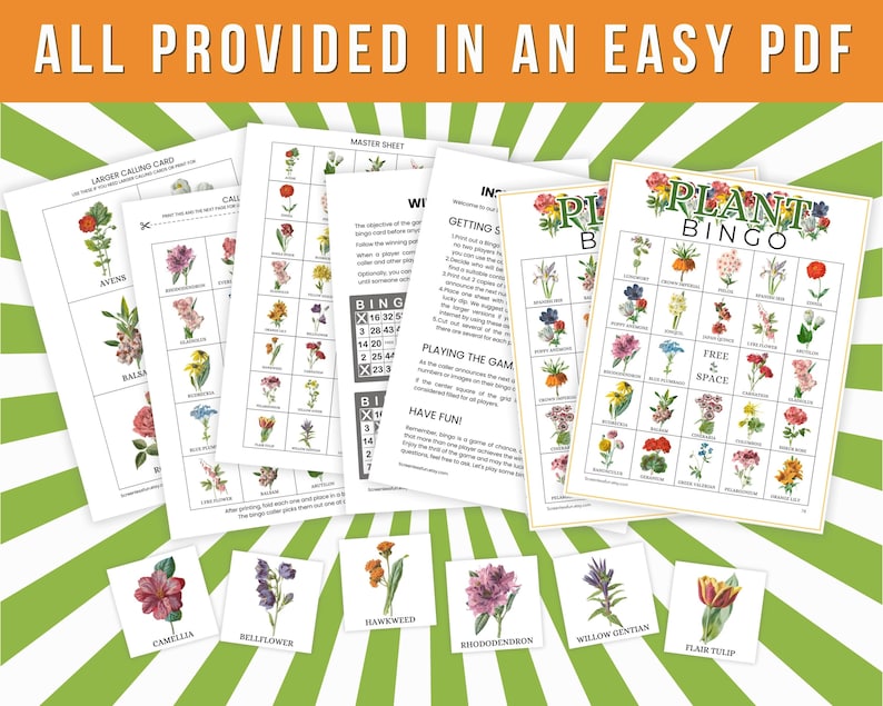 Plant Bingo Printable Cards, Botanical Flower Bingo Boards, Garden ...