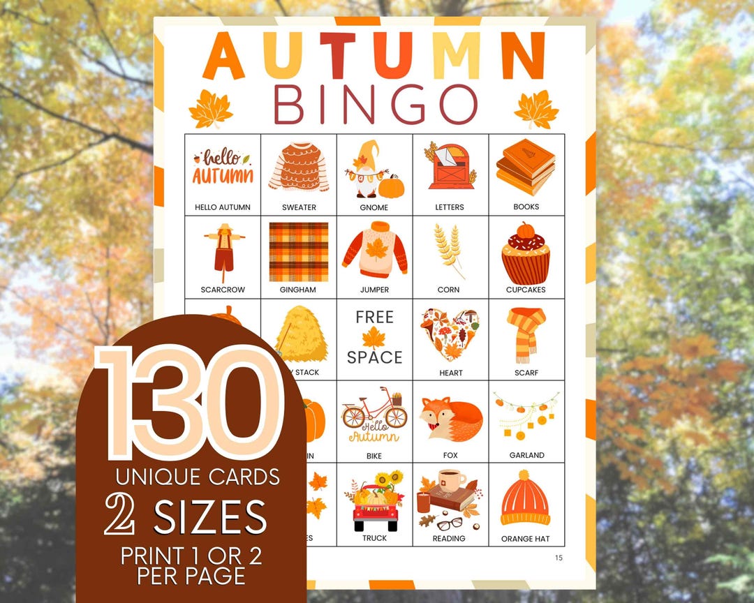 Autumn Bingo Game: 130 Printable Fall Bingo Cards (digital Download) - Etsy
