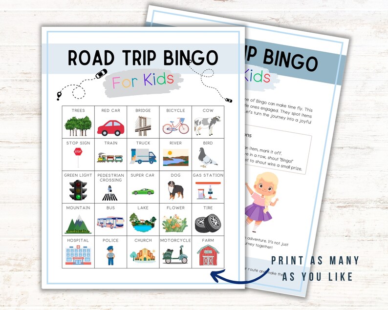 Car Bingo Game for Kids, Road Trip Bingo Travel Activity, Printable ...
