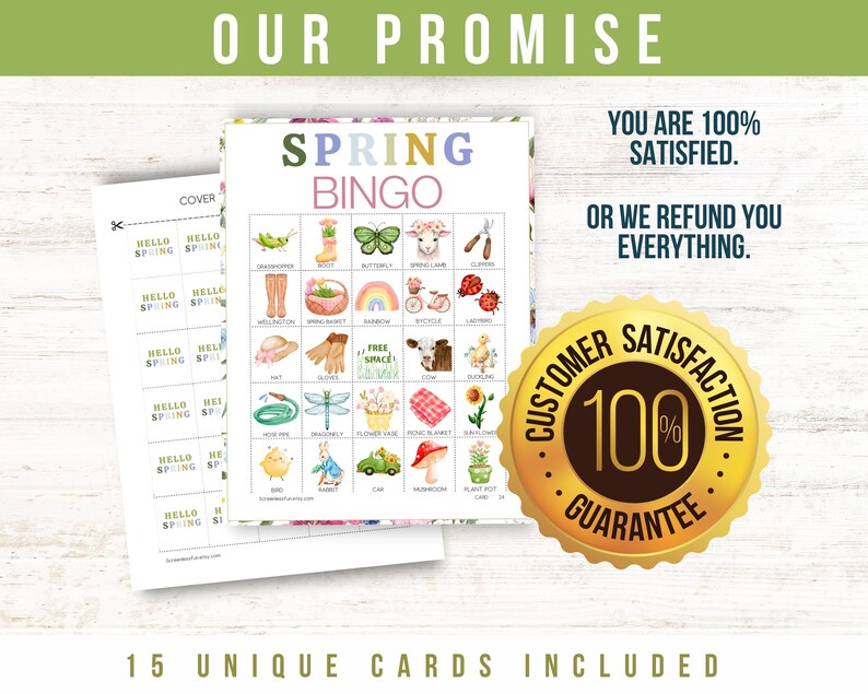 Spring Bingo Game: 15 Printable Cards, Classroom Party (digital ...