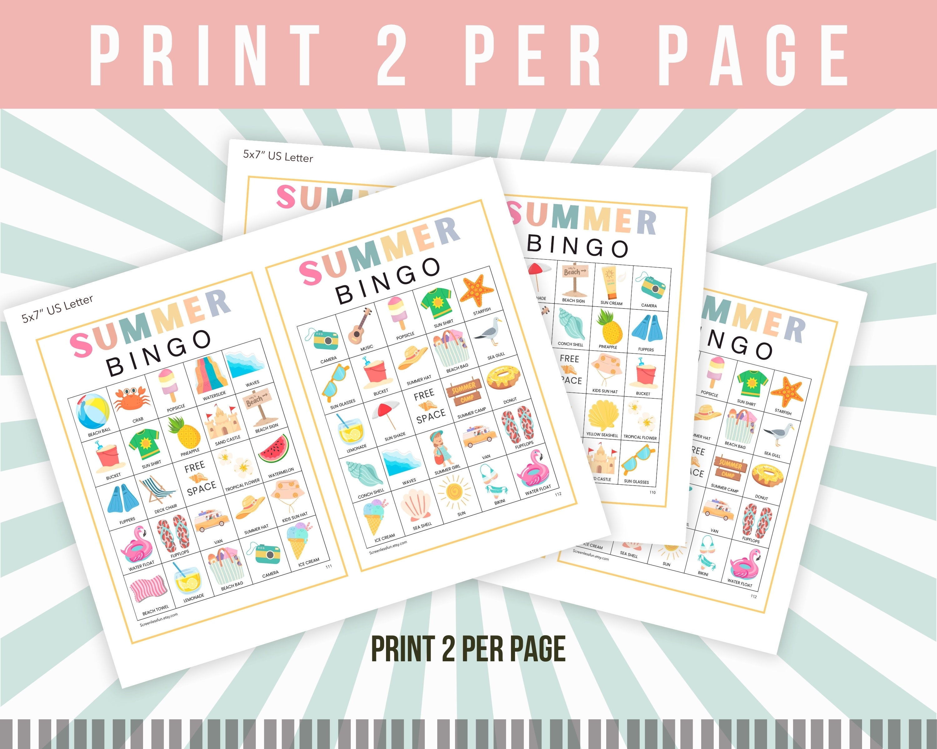 Summer Bingo Game: 90 Unique Printable Cards (digital Download) - Etsy