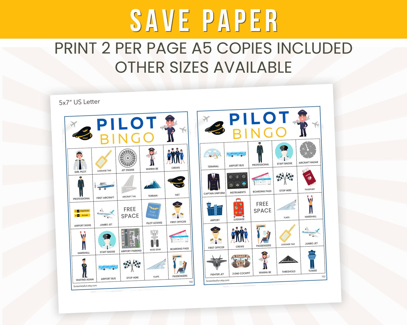 Pilot Bingo Game: Kids Aviation Birthday Party (printable) - Etsy