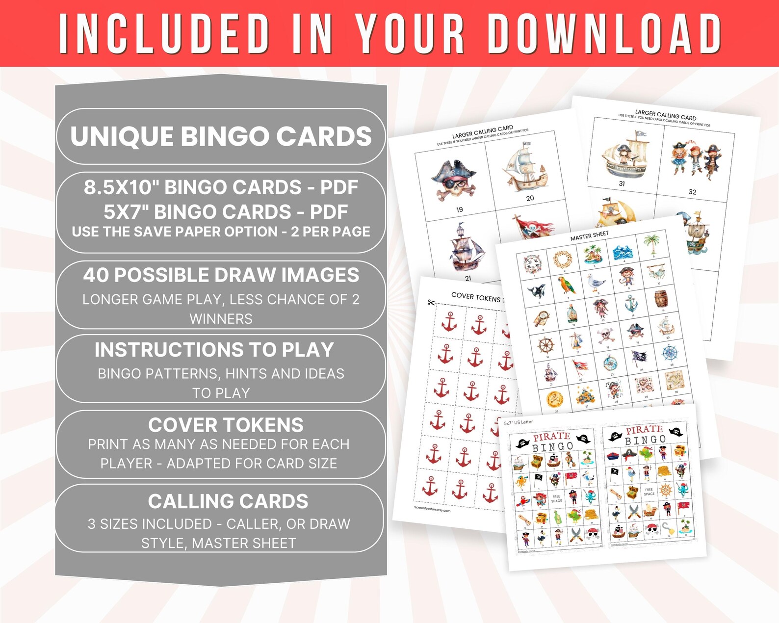 Pirate Bingo Game: 90 Unique Printable Cards (PDF) - Etsy