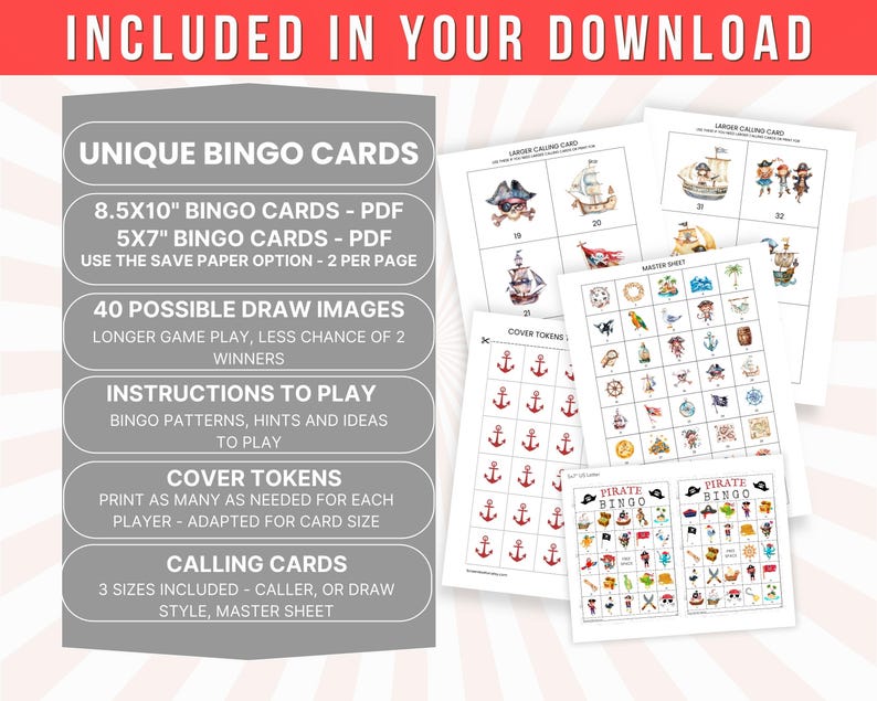 Pirate Bingo Game: 90 Unique Printable Cards (PDF) - Etsy