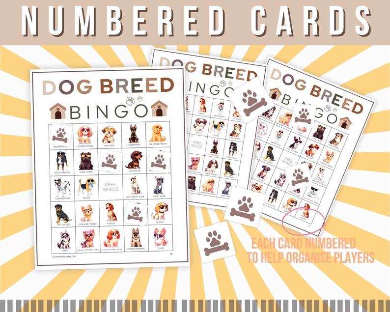 Dog Breed Bingo Game: 130 Printable Cards (birthday Party) - Etsy