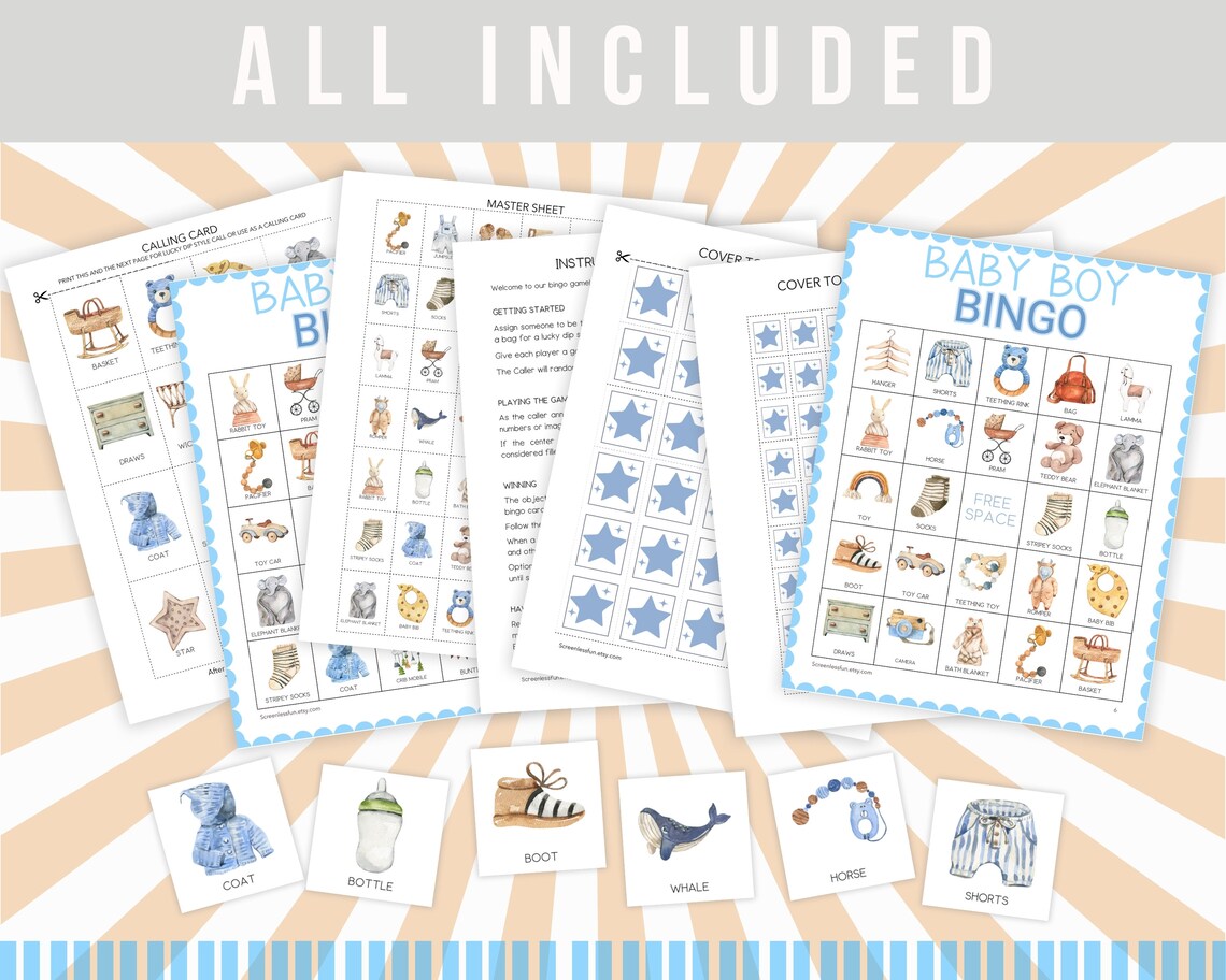 Blue Baby Shower Bingo Cards Printable, DIY Baby Boy Bingo Cards ...