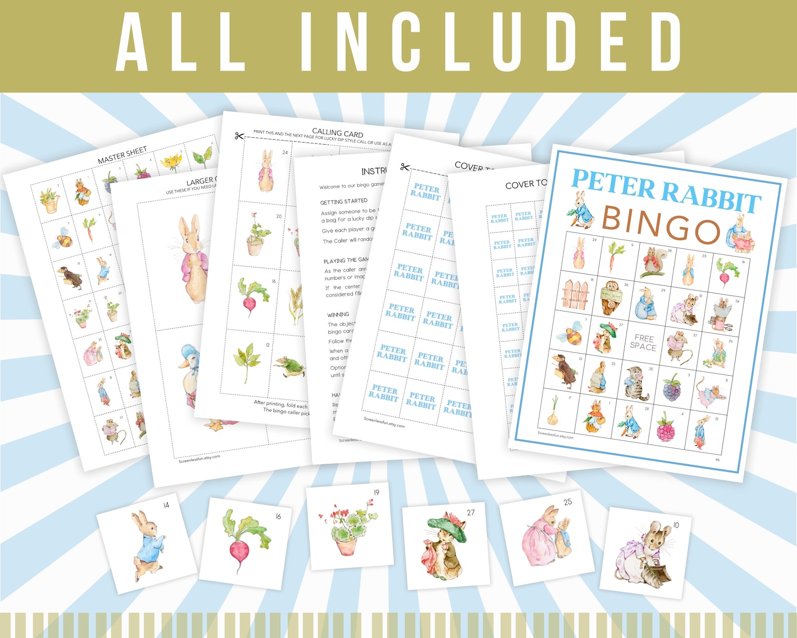 Peter Rabbit Classroom Activity Game Peter Rabbit Baby Shower Bingo ...