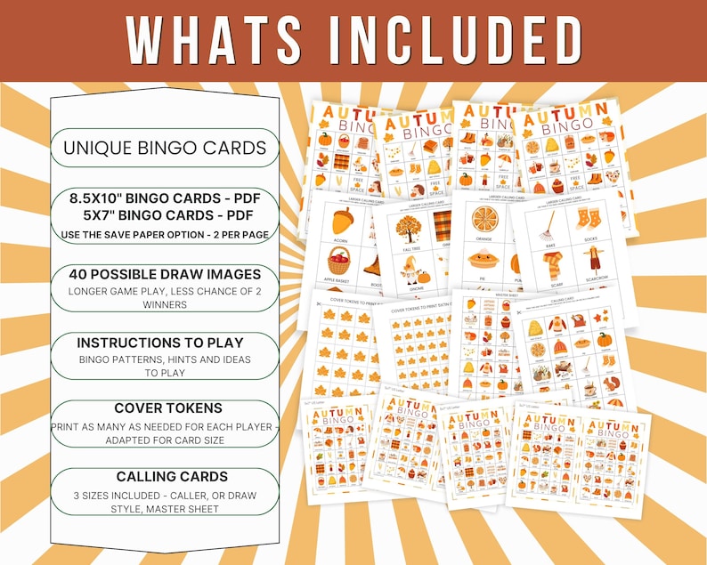 Autumn Bingo Game: 90 Printable Cards, Fall Family Fun (digital ...