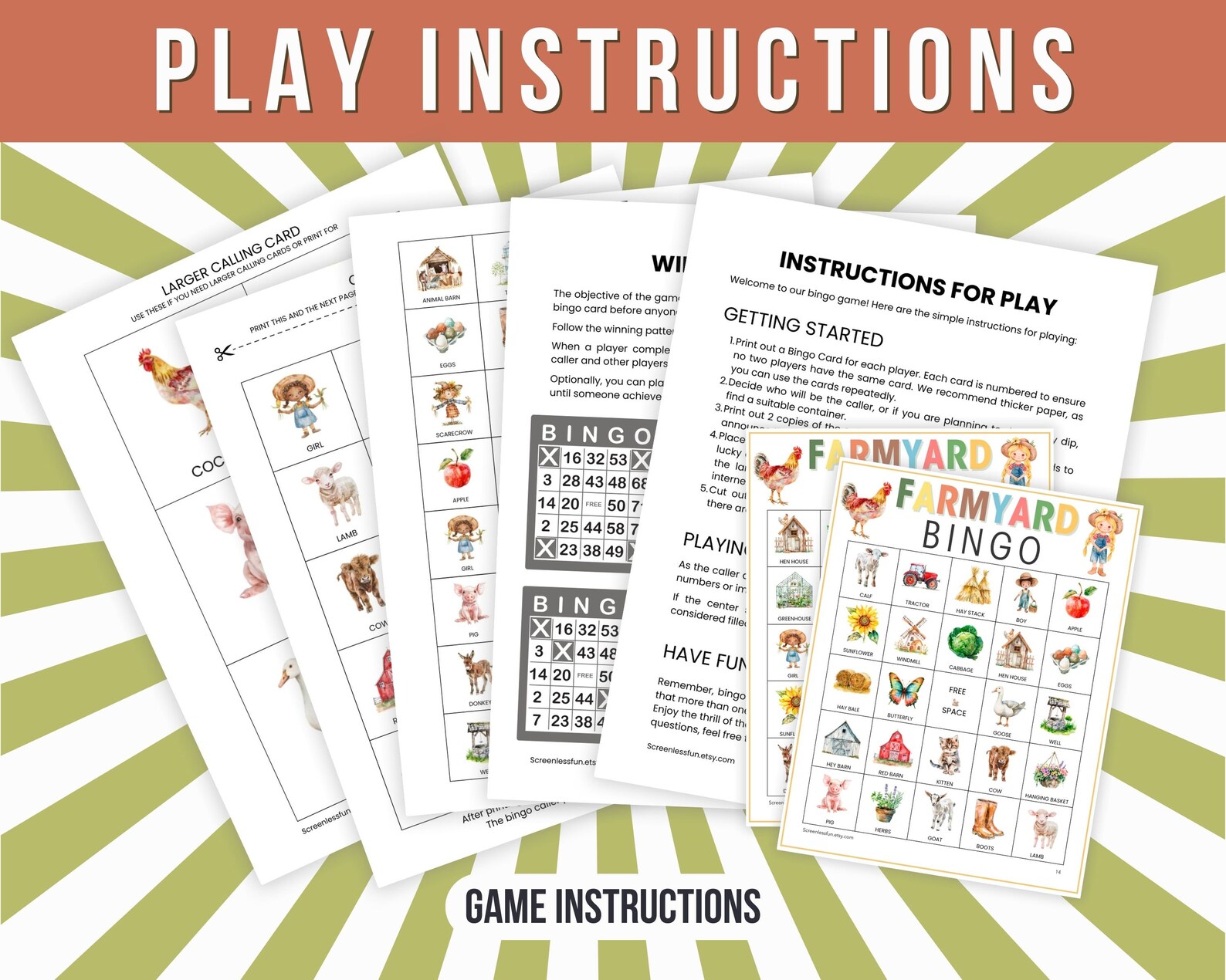 30 Farmyard Bingo Cards, Farm Animal Baby Shower Game, Barnyard Party ...