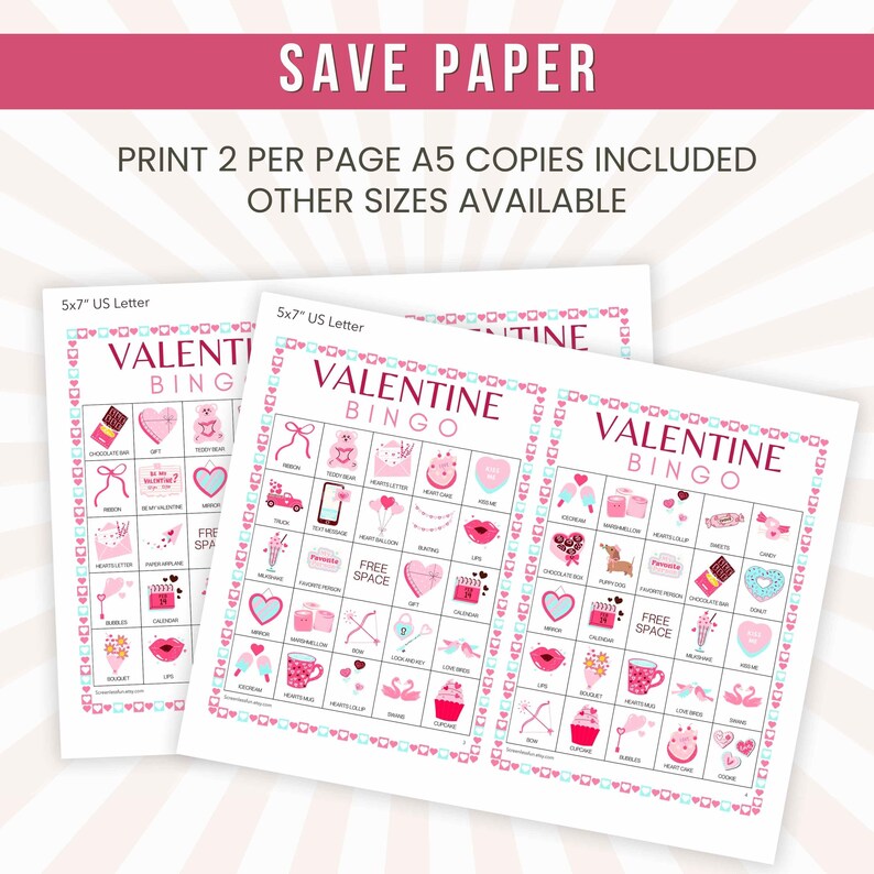 Valentine Bingo Game - 30 Bingo Cards, February Classroom Game, Bingo ...