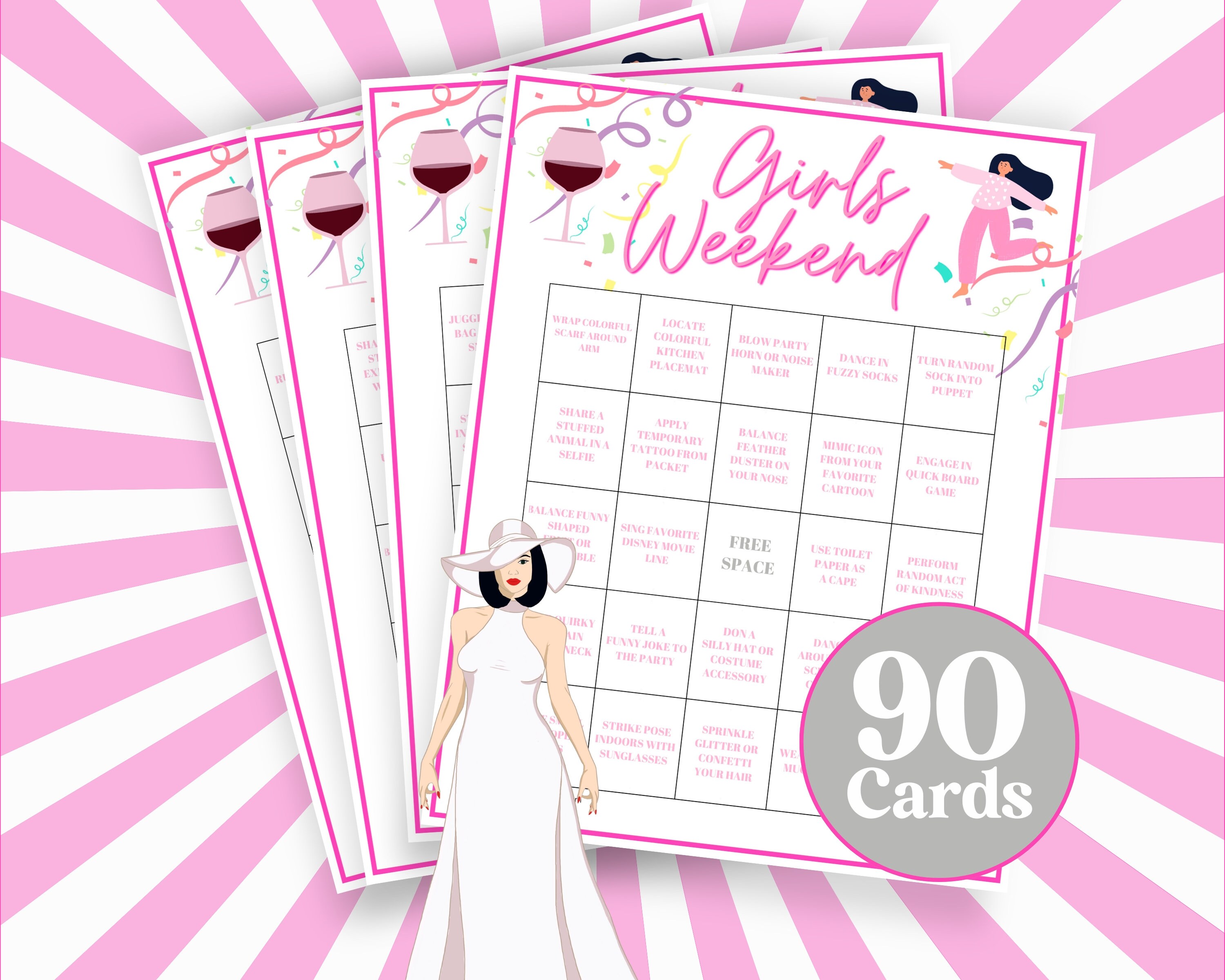 90 Girls Weekend Printable Bingo Game, Teen Weekend Fun Party Holiday ...